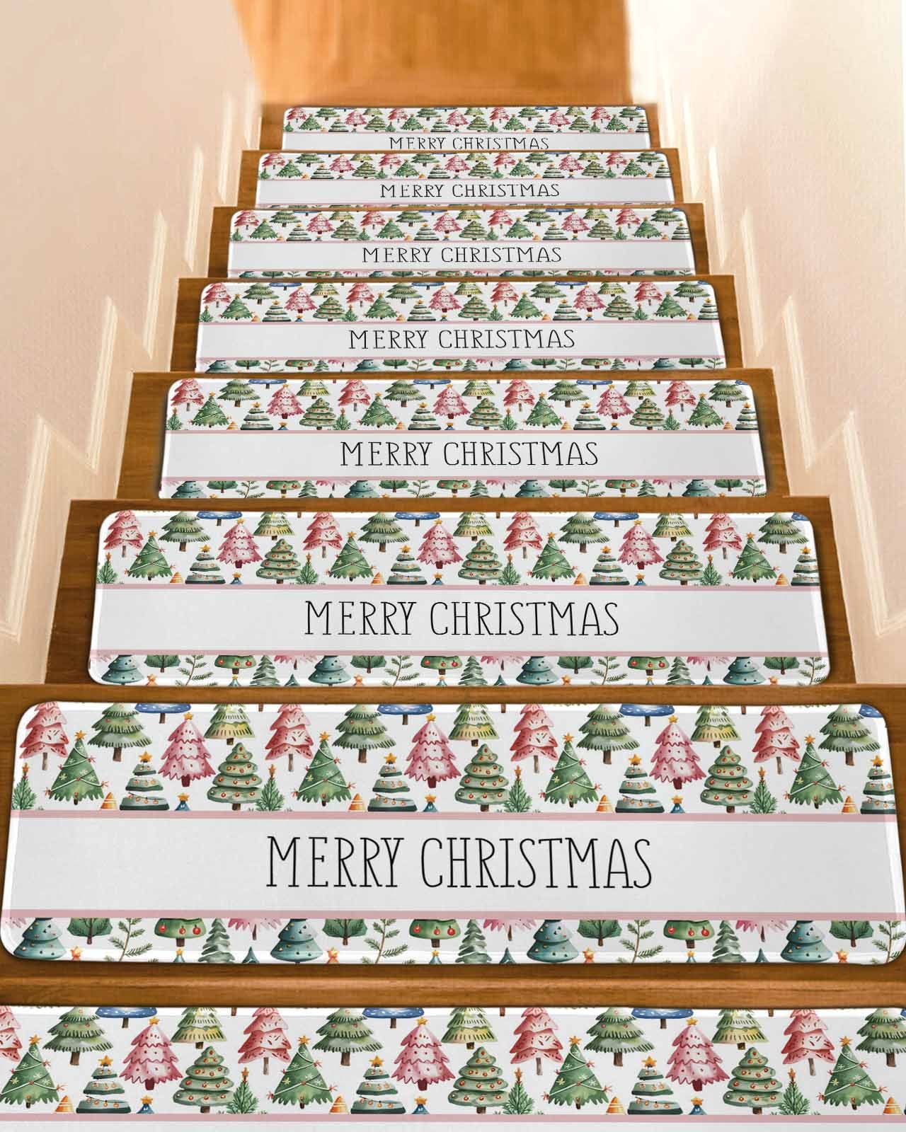 Christmas Pine Stair Treads for Wooden Steps Indoor Runner Rug Carpet ...