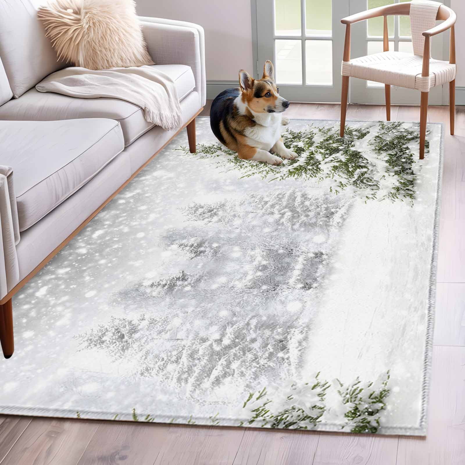 Christmas Pine Tree Area Rug 4x6 Washable Rug Non Slip Winter ...