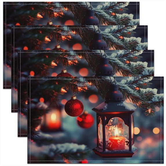 Christmas Pine Tree Placemats Set of 4 12x18 Red Candle Lamp Table Mats ...
