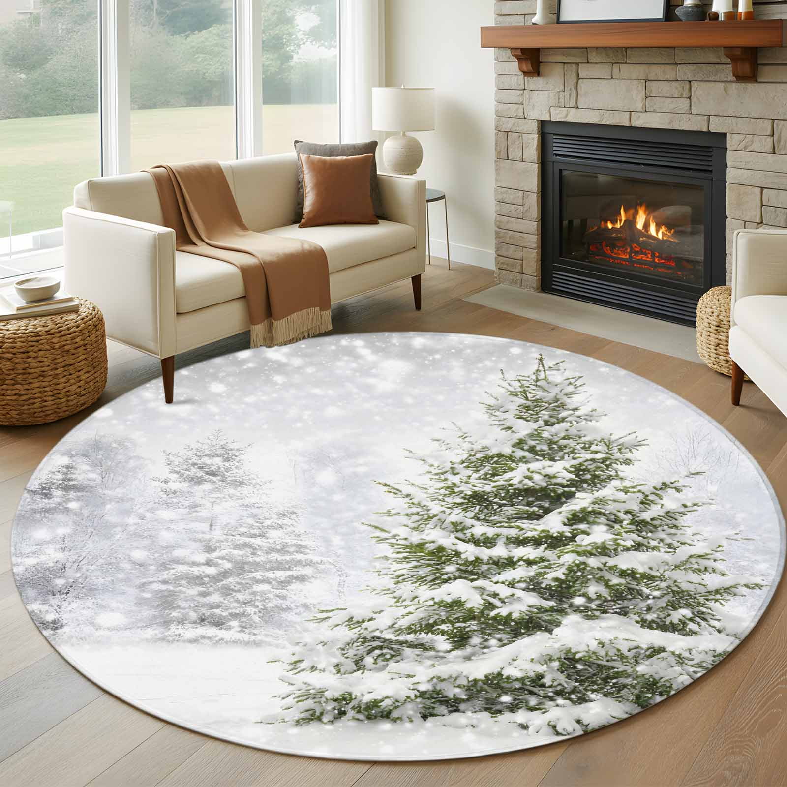 Christmas Pine Tree Round Area Rug 6 FT, Non Slip Bedroom Area Rug ...