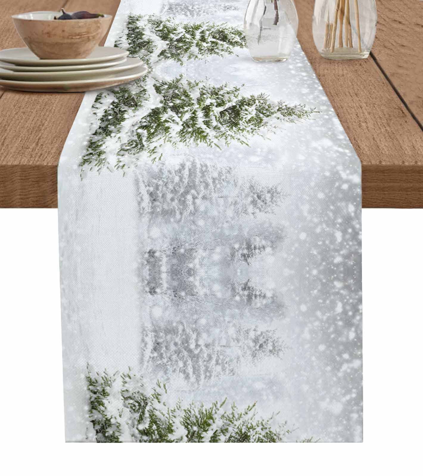Christmas Pine Tree Table Runner 72 Inches, Winter Snowflakes Forest ...