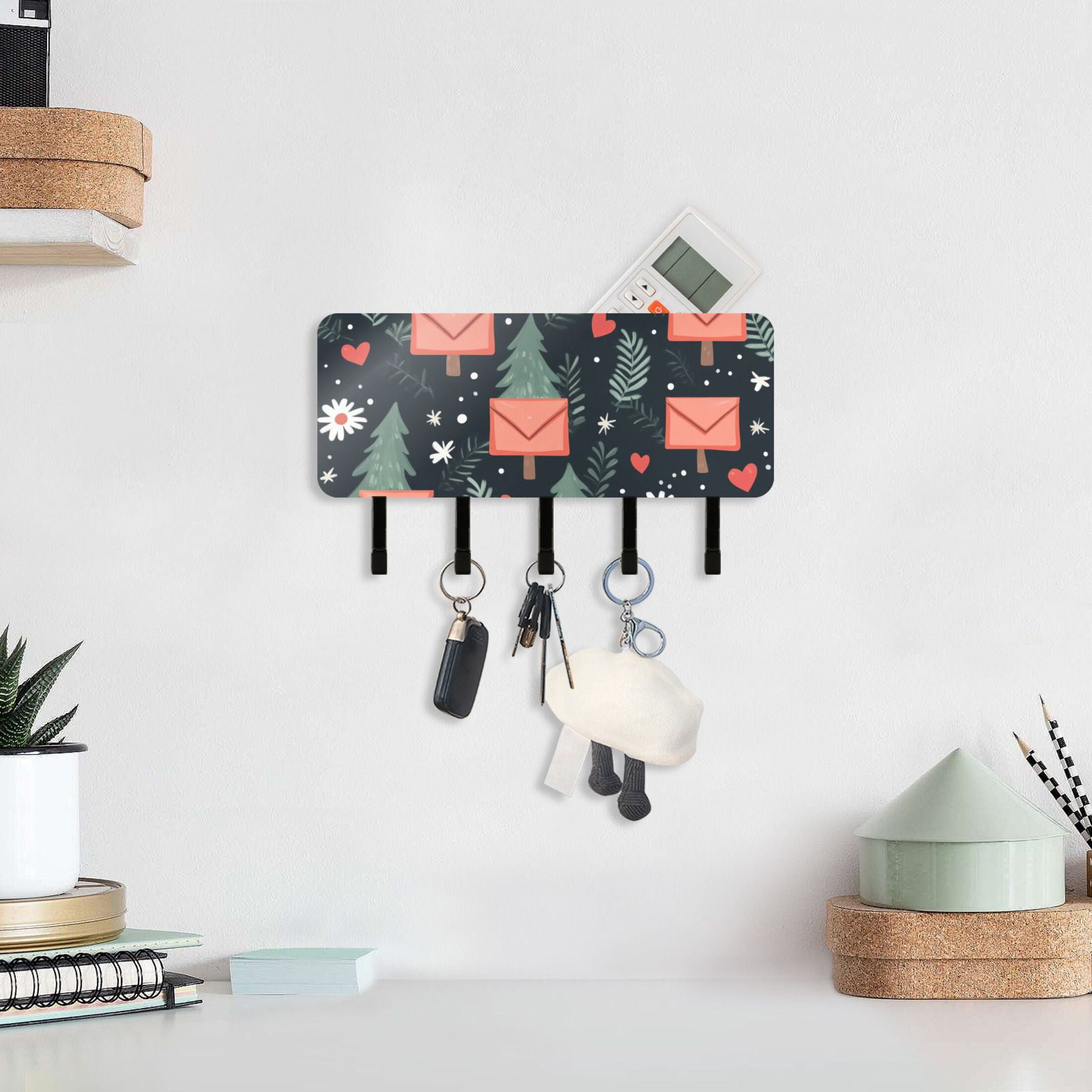 Christmas Pine Trees Hearts Flowers Key Holder for Wall Mail Holder ...