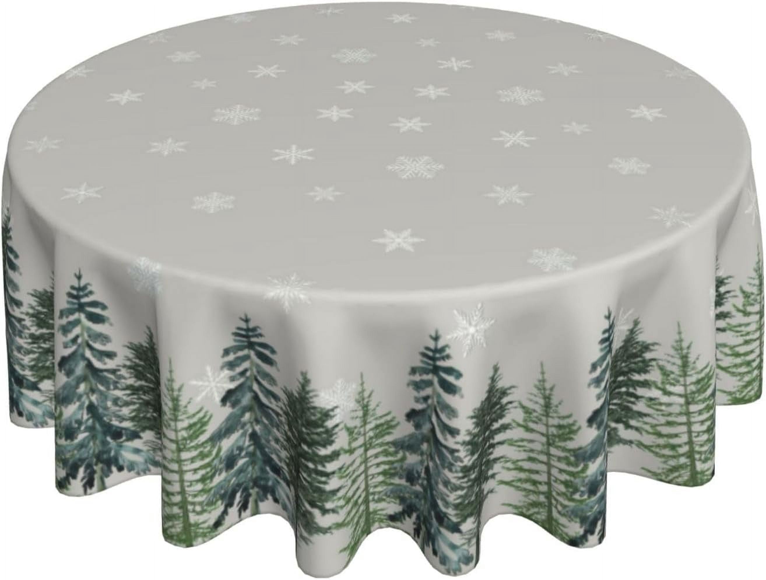 Christmas Pine Trees Table Cloth White Snowflake Round Tablecloth 60 ...