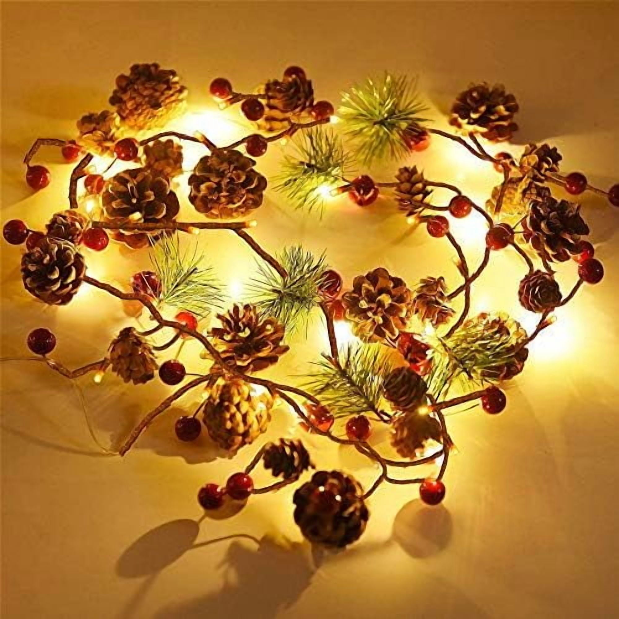 Christmas PineCones String Lights 6.56Ft 20LED, Red Berries Garland for Thanksgiving/Christmas ...