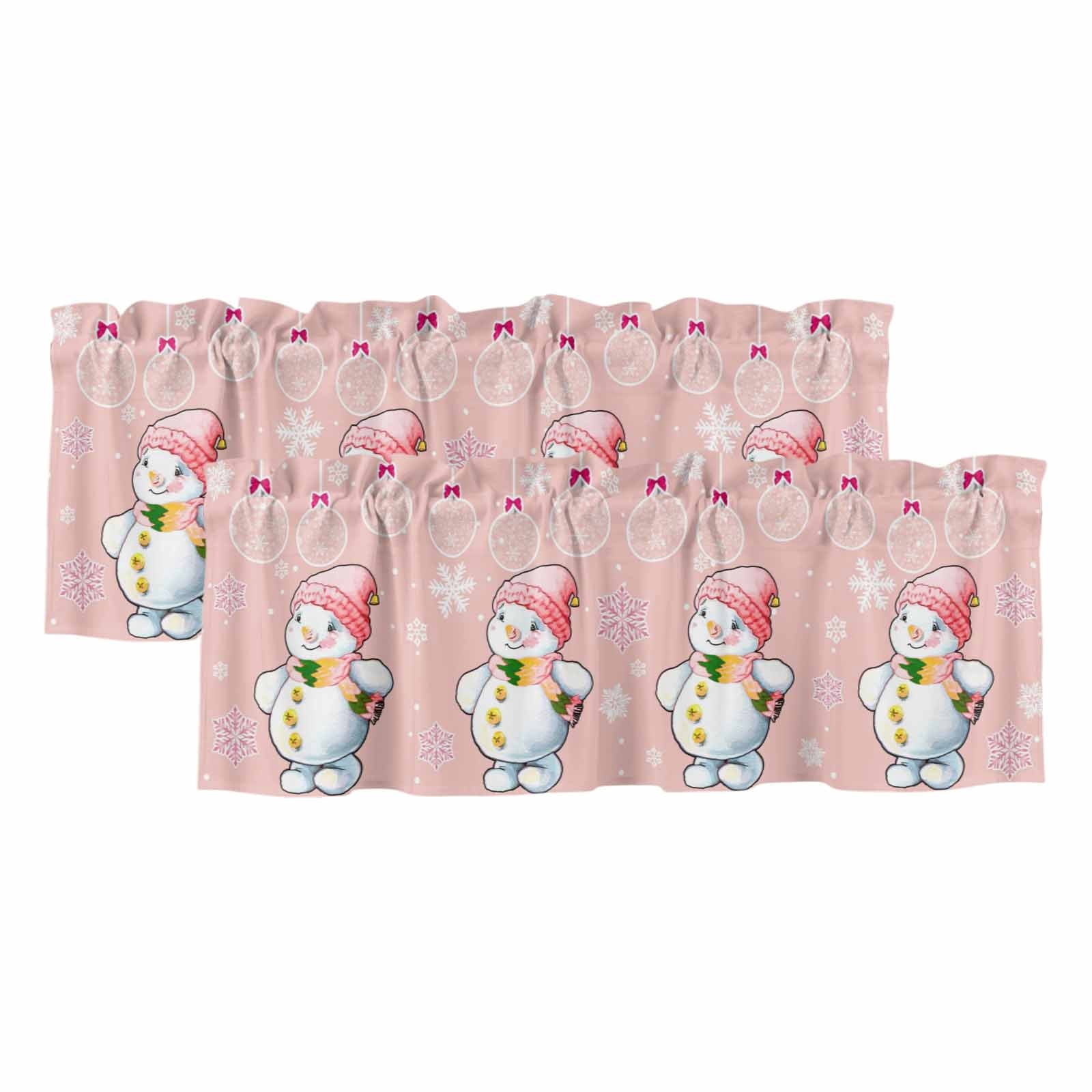Christmas Pink 2 Panels Kitchen Valance, Cute Snowman Falling Snowflake ...