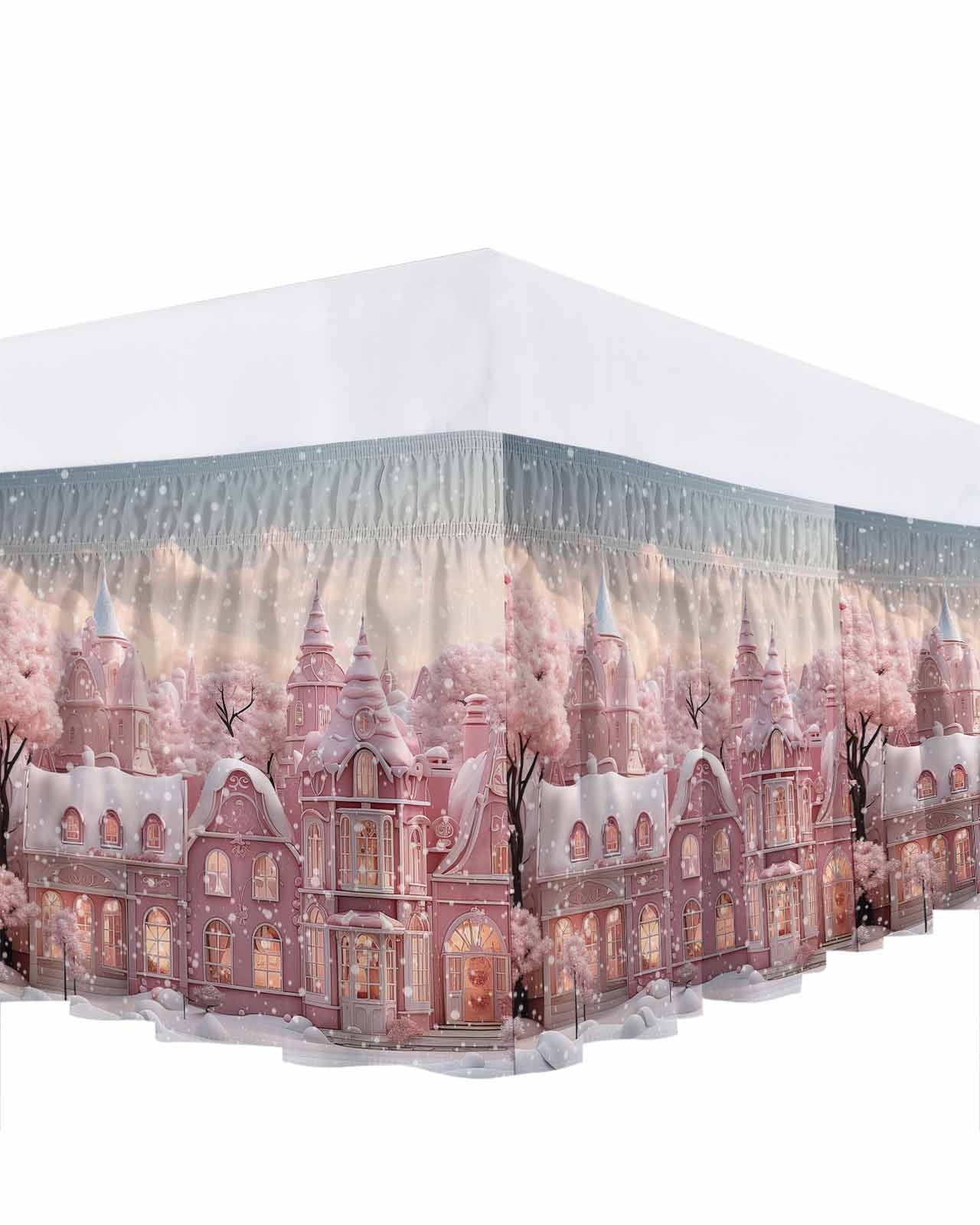 Christmas Pink Bed Skirt California King Size 16 Inch Drop, Snow ...