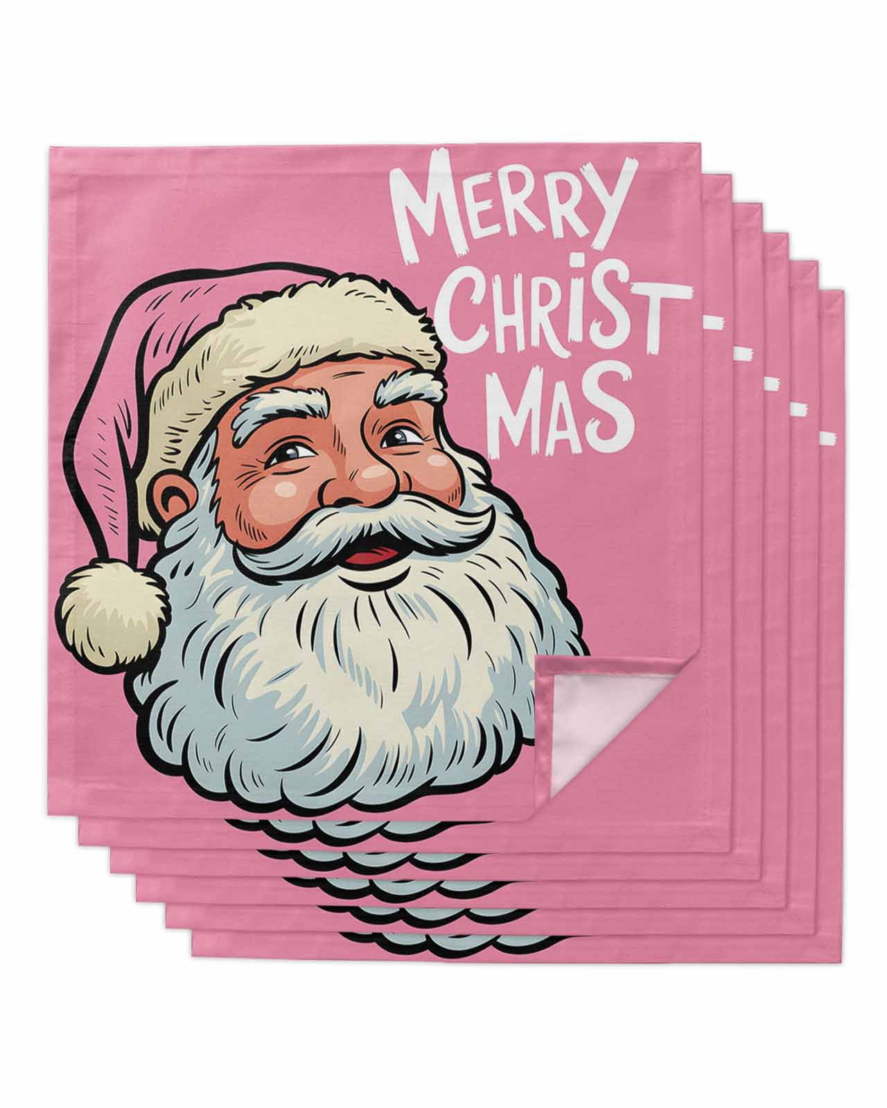 Christmas Pink Cloth Napkins Set of 6 Reusable Dinner Napkins, Santa ...