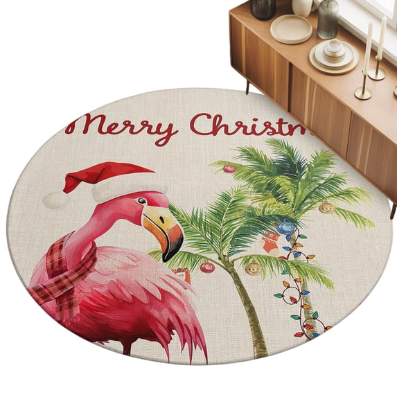 Christmas Pink Flamingo Santa Hat Round Area Rug 4ft,Living Room Rug ...