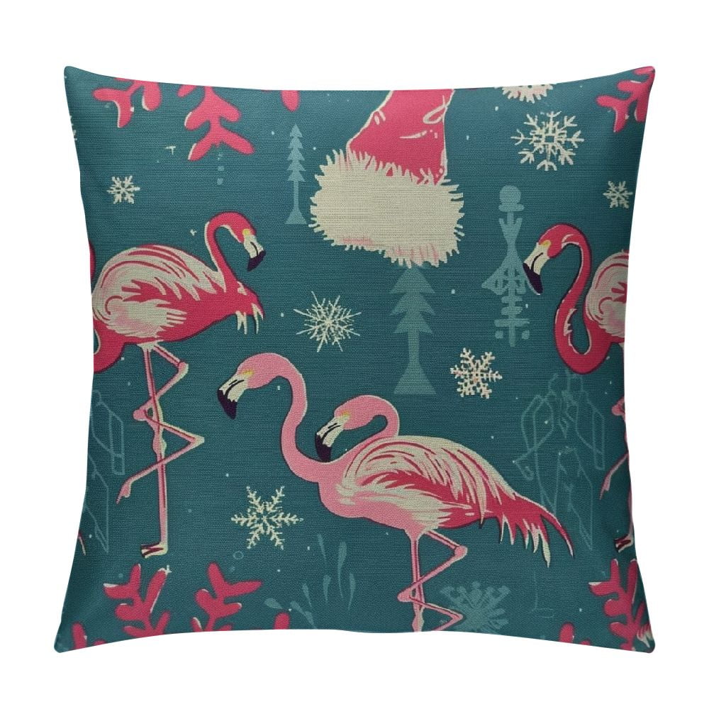 Christmas Pink Flamingo Throw Pillow Cover,Flamingo Christmas Hat ...