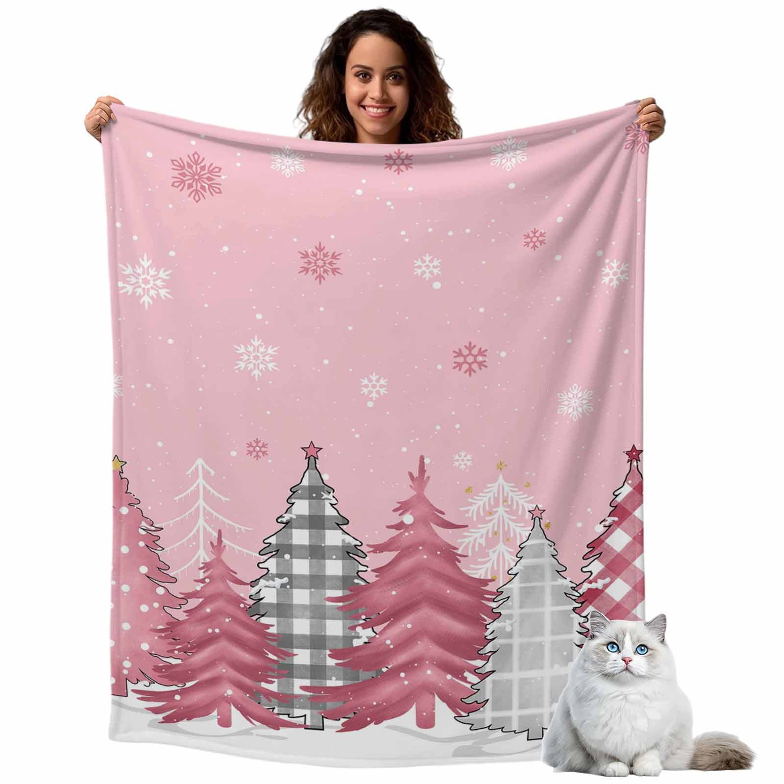 Christmas Pink Fleece Throw Blanket Lightweight Snowflake Stars Xmas ...