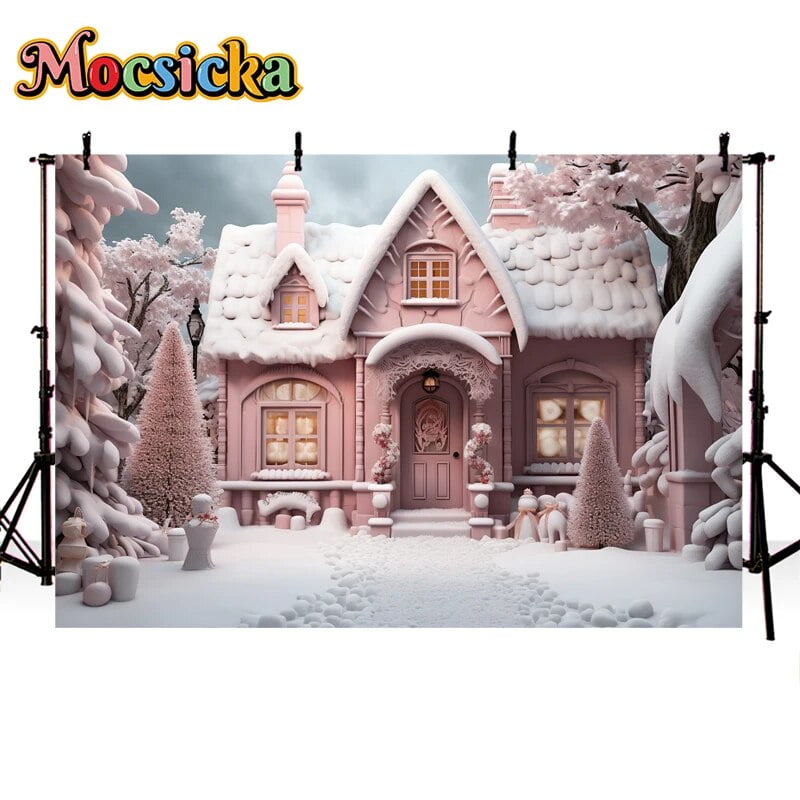 Christmas Pink House Backdrops Photography Props For Portrait Shooting ...