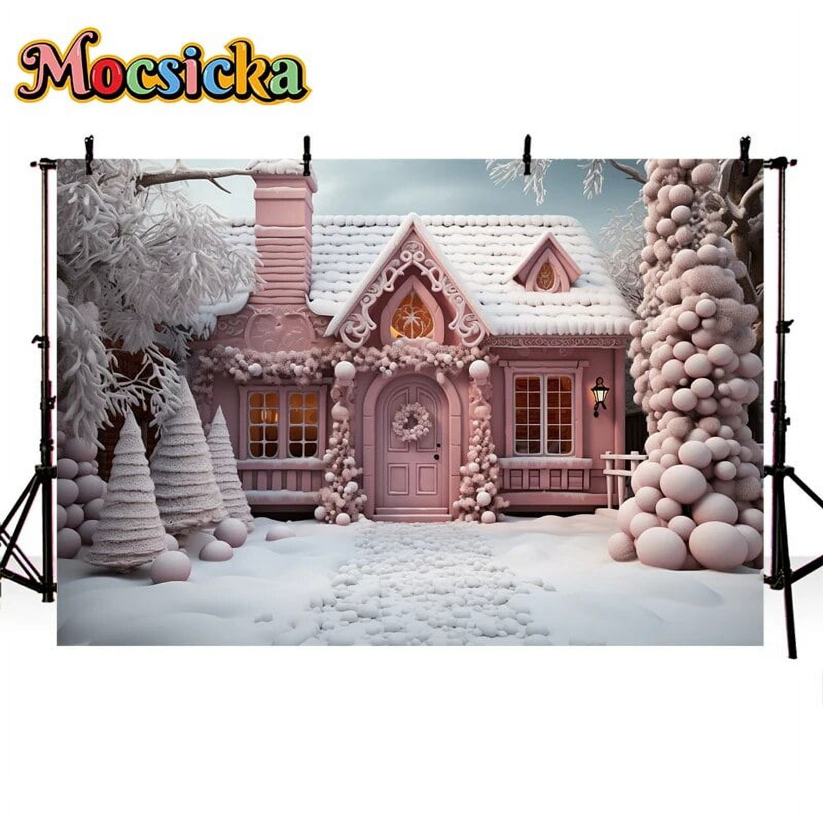 Christmas Pink House Backdrops Photography Props For Portrait Shooting