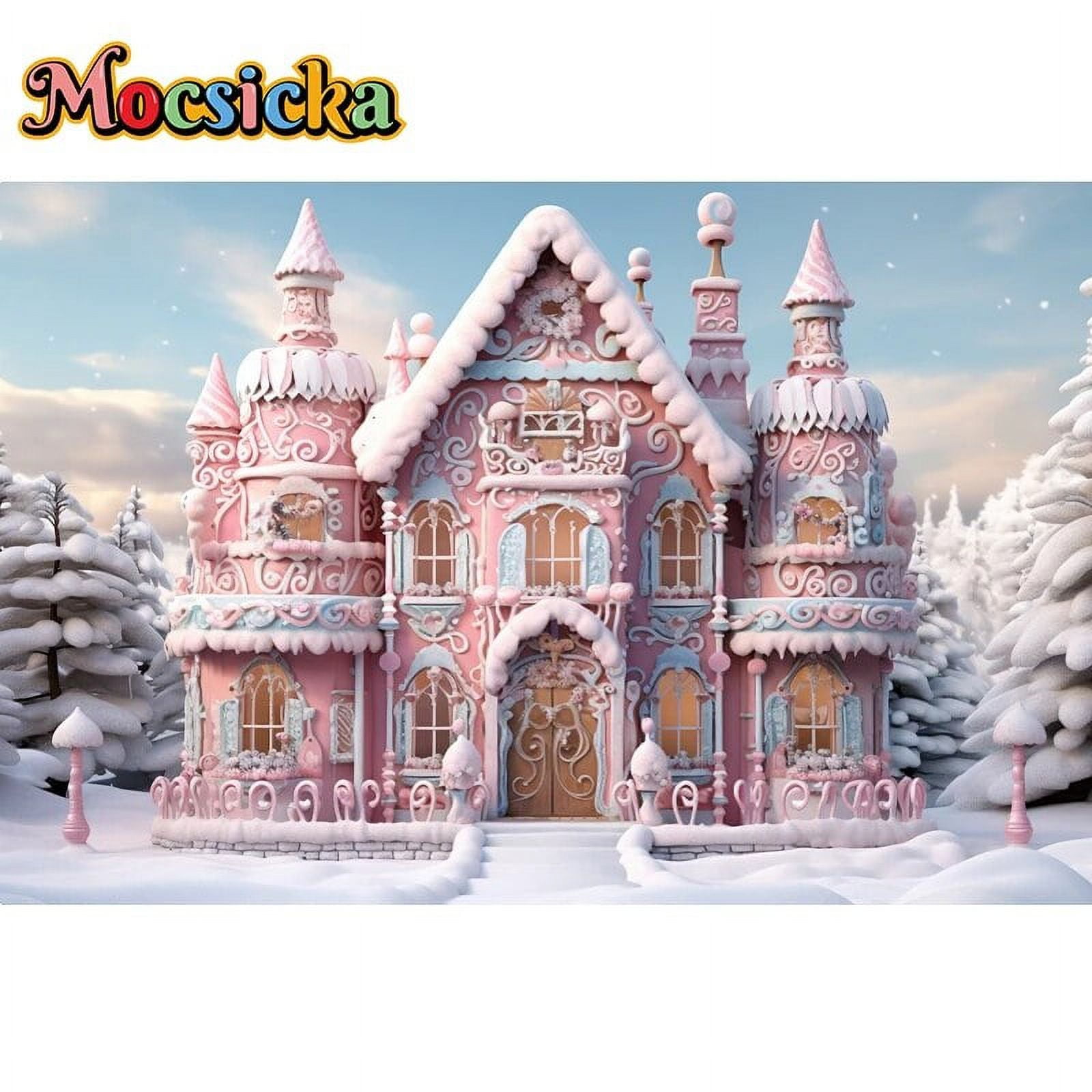 Christmas Pink House Front Photography Backdrops Kids Adult Photocall ...