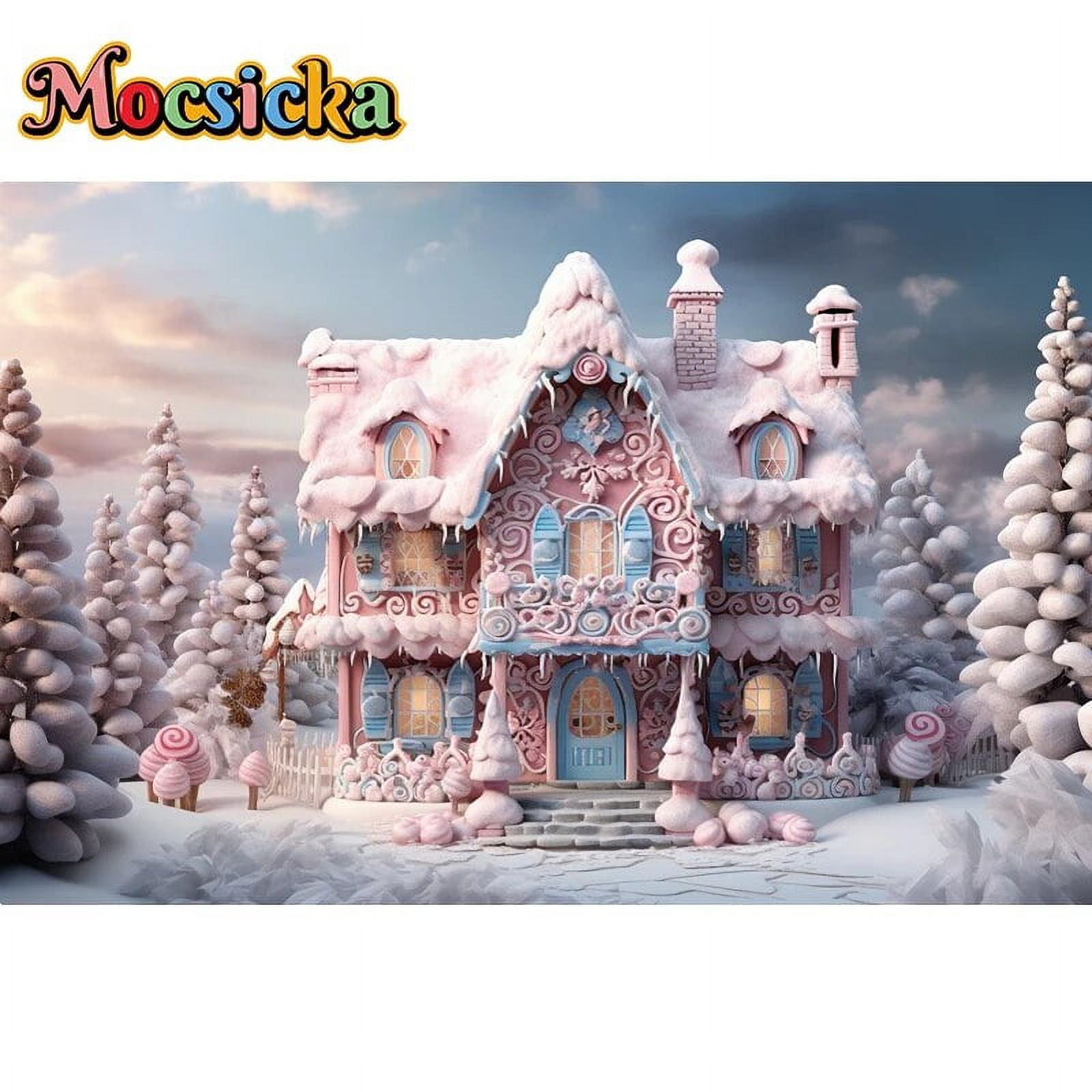 Christmas Pink House Front Photography Backdrops Kids Adult Photocall ...