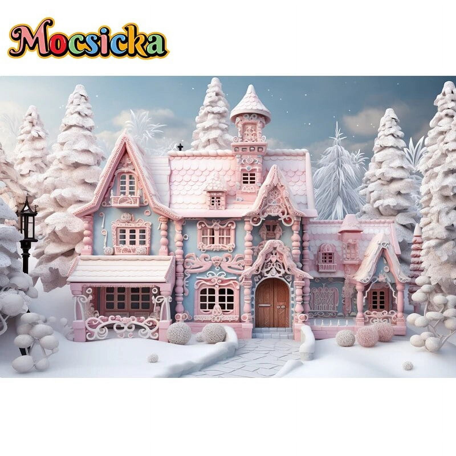 Christmas Pink House Front Photography Backdrops Kids Adult Photocall ...