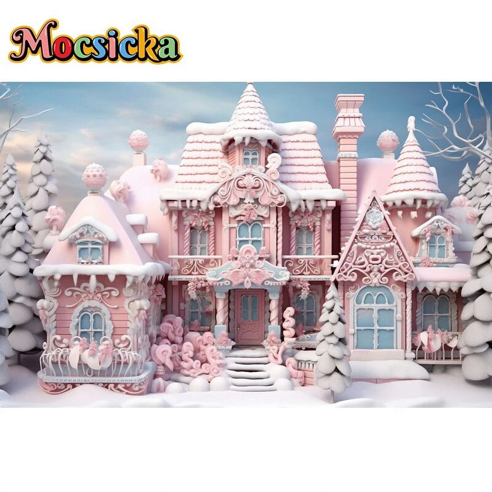 Christmas Pink House Front Photography Backdrops Kids Adult Photocall ...