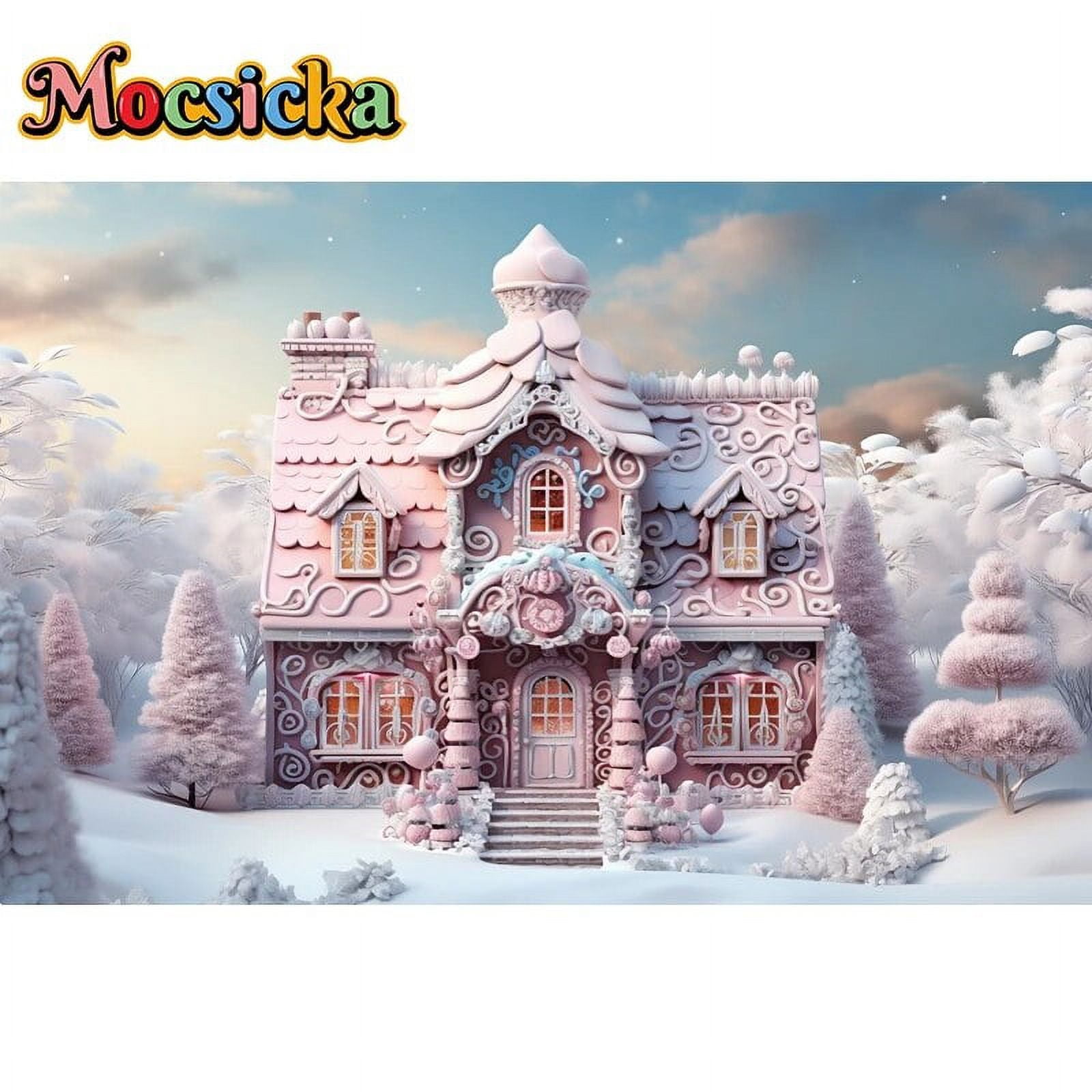 Christmas Pink House Front Photography Backdrops Kids Adult Photocall ...
