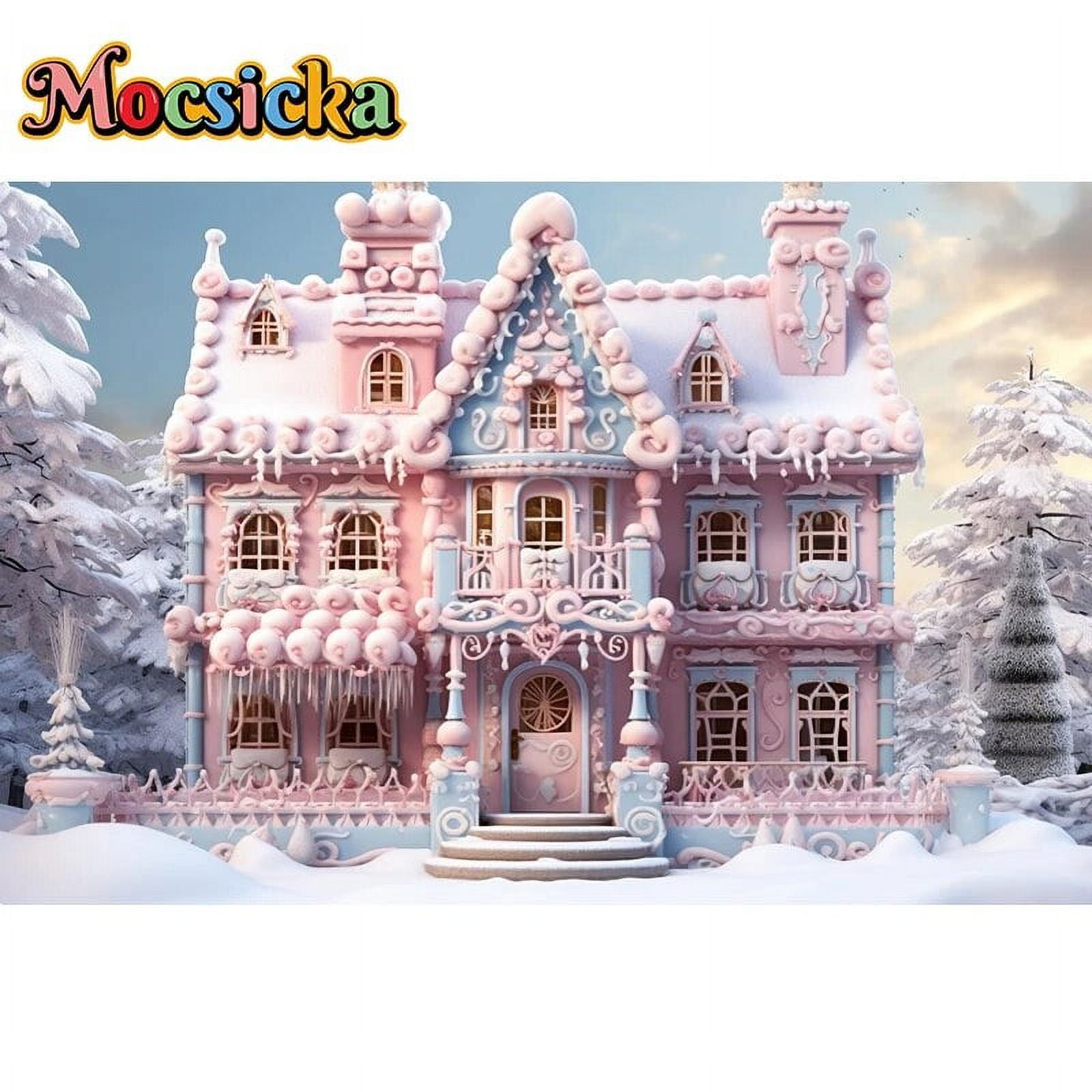 Christmas Pink House Front Photography Backdrops Kids Adult Photocall ...