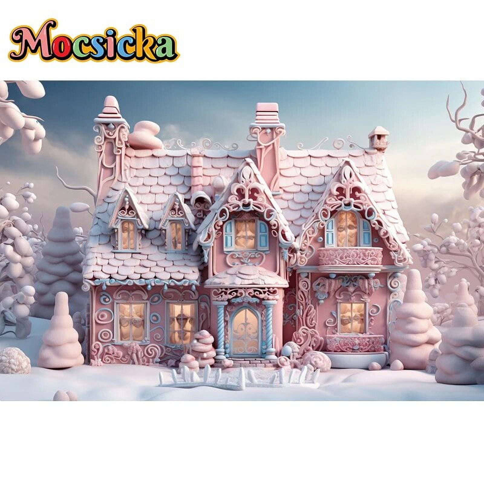 Christmas Pink House Front Photography Backdrops Kids Adult Photocall ...