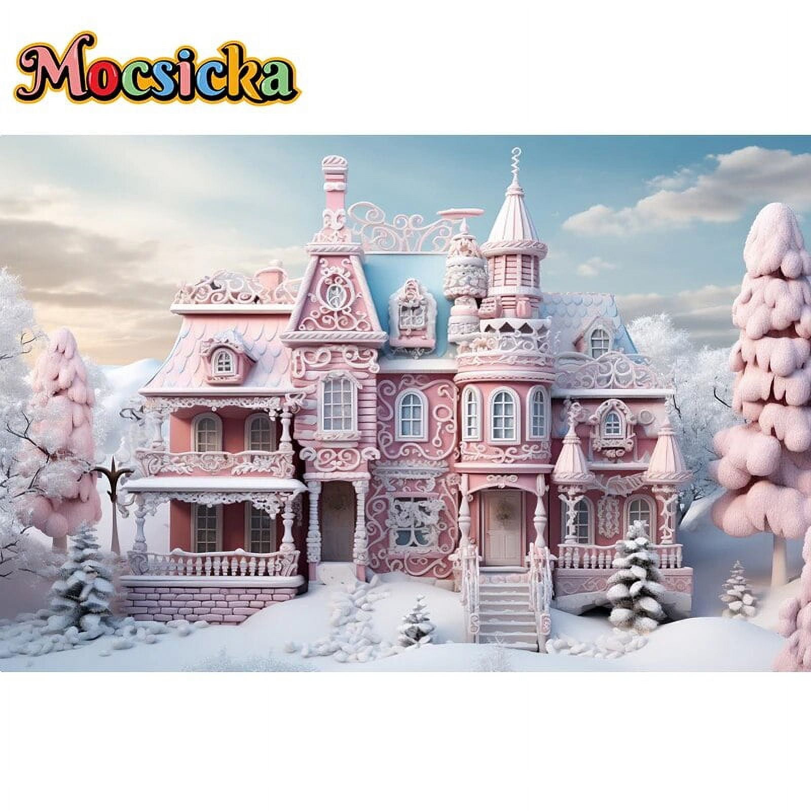 Christmas Pink House Front Photography Backdrops Kids Adult Photocall ...