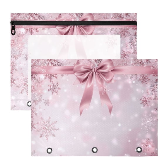 Christmas Pink Silk Bows Pink Snowflakes Valentine 3-Ring Binder Pocket ...