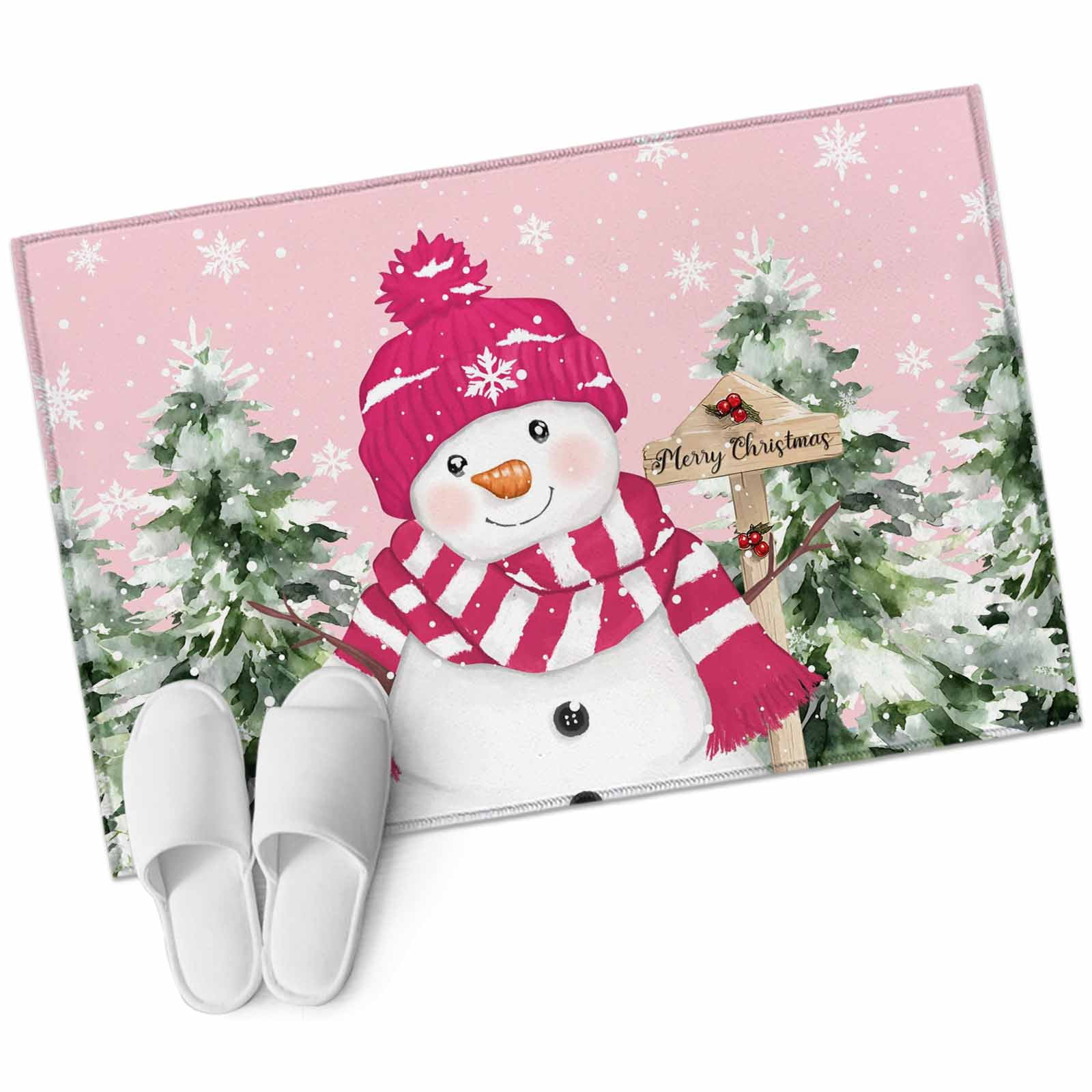 Christmas Pink Snowman Area Rug 2x3ft Winter Snowflakes Christmas Tree ...