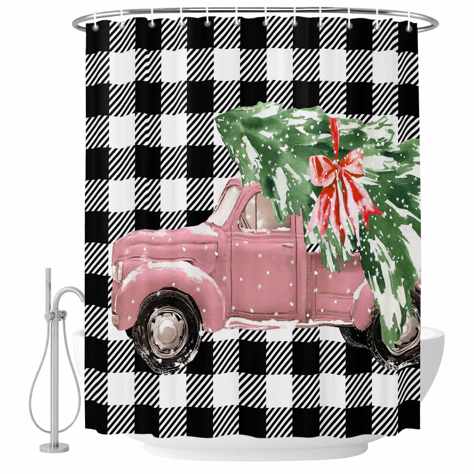 Christmas Pink Truck Shower Curtain, Waterproof Shower Curtains for ...