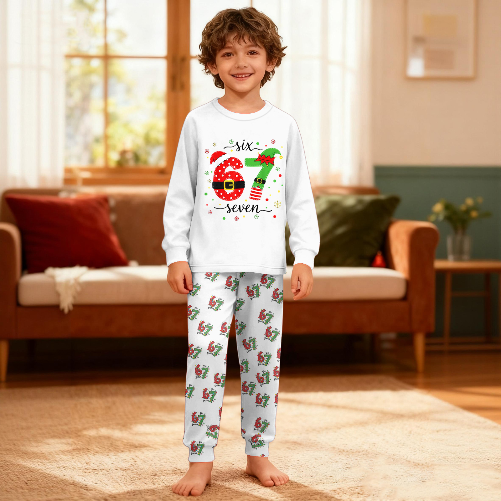 Christmas Pjs 67 Meme Pyjamas Set Boys Girls Sleepwear Six Seven Number ...