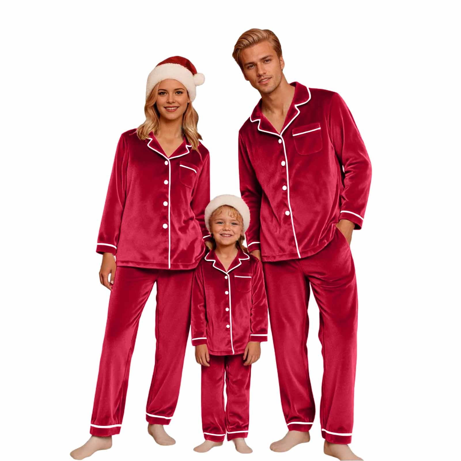 Christmas Pjs Family Sets Velour Pjs Long Sleeve Button down Nightwear ...