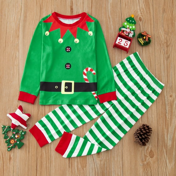Christmas Pjs Kids Classic Elf Pajamas Long Sleeve Crew Neck Holiday ...