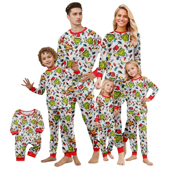 Christmas Pjs Matching Long Sleeve Snowflake Pajamas Holiday Pjs for ...