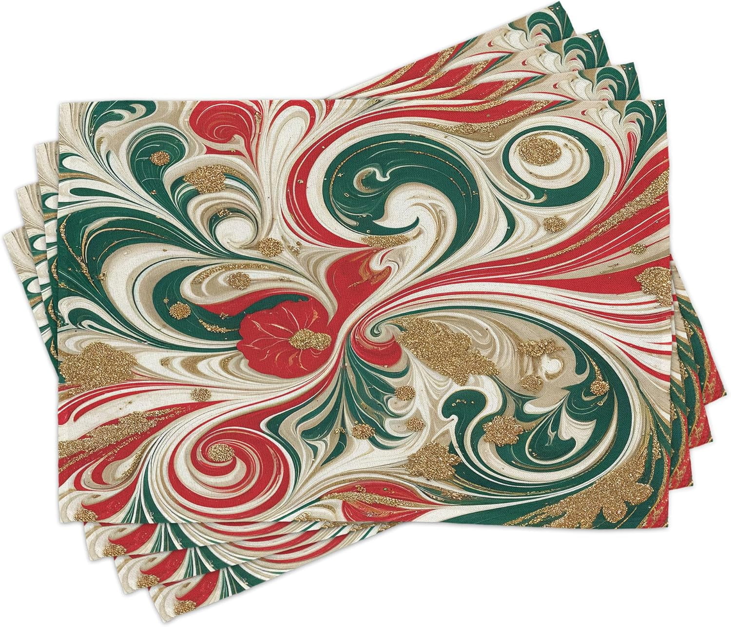 Christmas Place Mats Set of 4, Abstract Winter Feel Marble Print Art ...