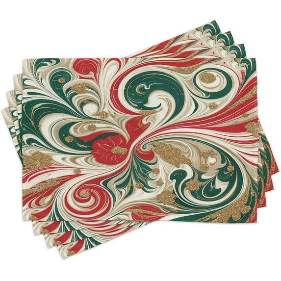 Christmas Place Mats Set of 4, Abstract Winter Feel Marble Print Art with Curling Lines Xmas ...