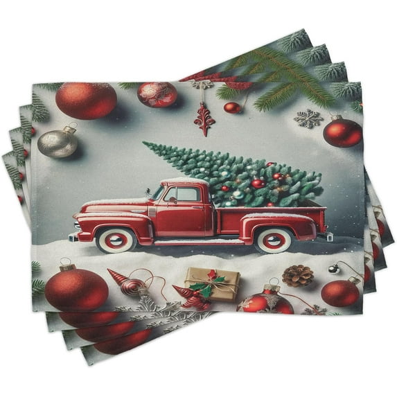 Christmas Place Mats Set of 4, Vintage Red Truck with a Pine Tree and ...