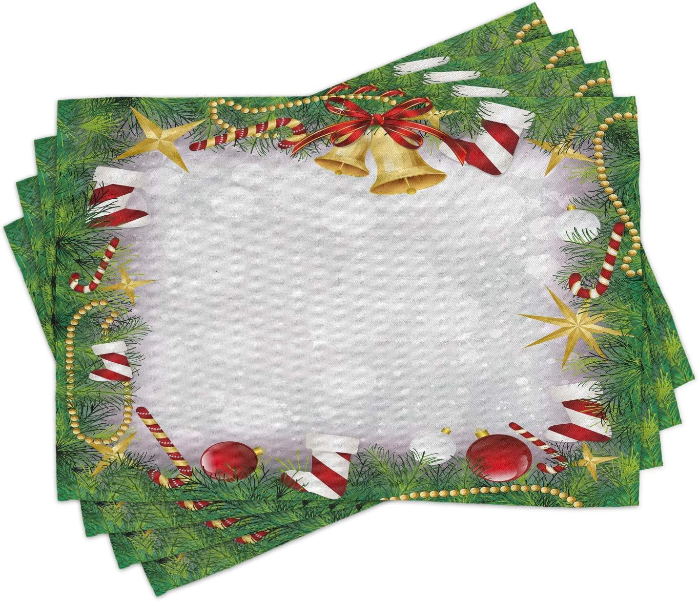 Christmas Place Mats Set of 4, Xmas Eve Carol Theme Frame Pine Spikes ...