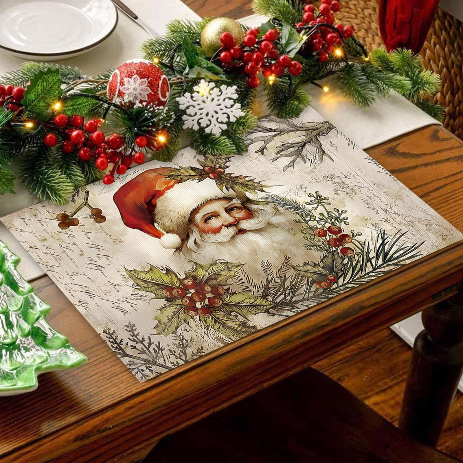 Christmas Placemat, 17.3*11.6 Inches Cartoon Table Placemat with Santa Claus, Party Insulation ...