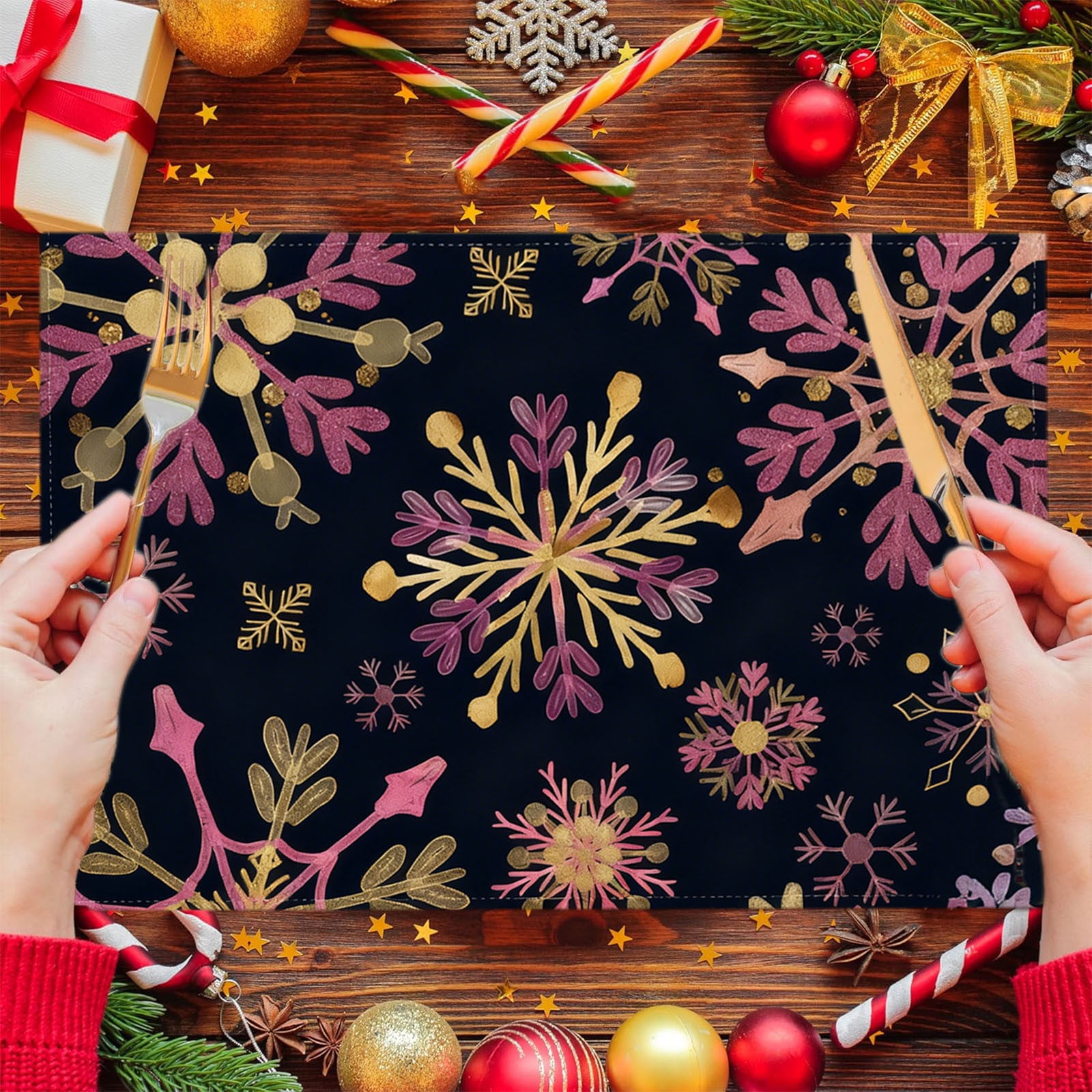 Christmas Placemat 4 Pieces 12x18 Inches Winter Snowflake Table Mats ...