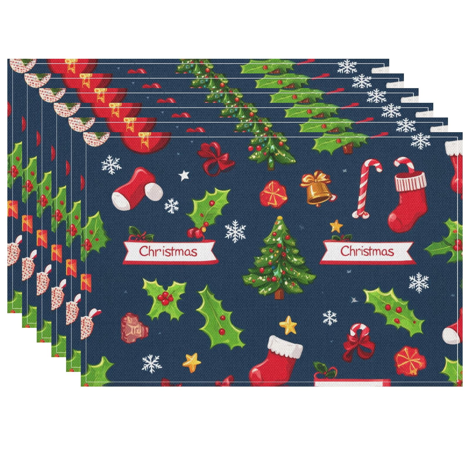 Christmas Placemat 6Pack 17.7x13 Inches - Non-Slip Christmas Elements ...
