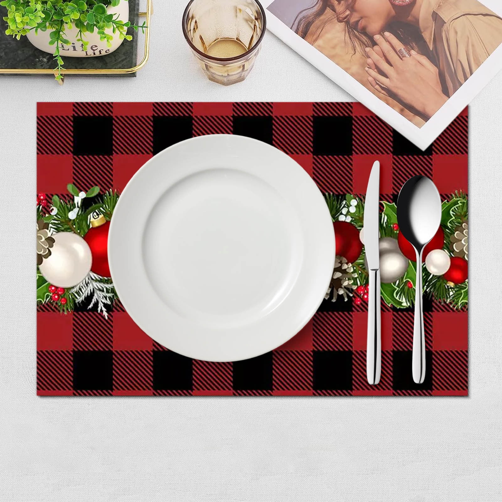 Christmas Placemat Table Mat Set 4pcs Festive Holiday Dining Decor ...