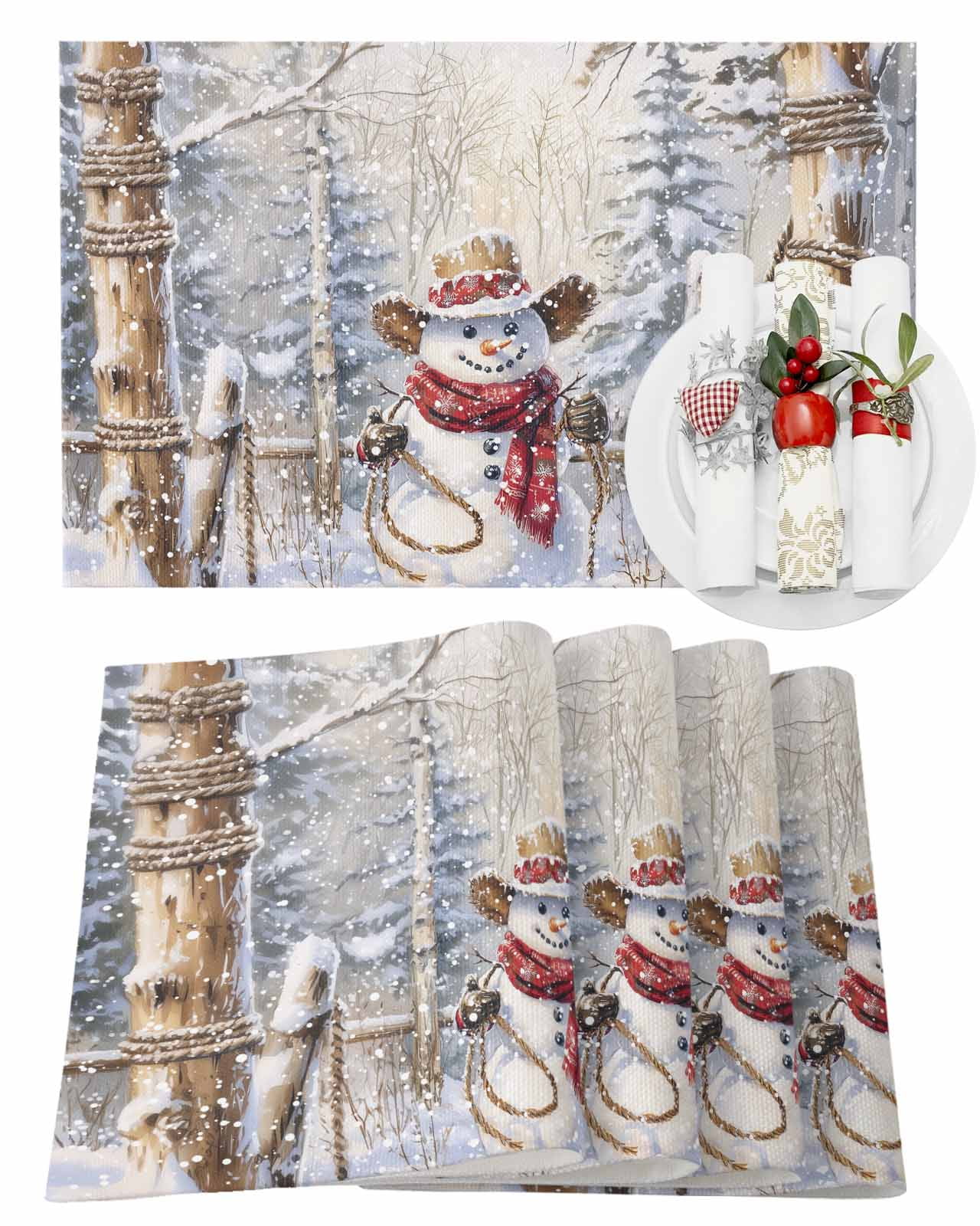 Christmas Placemats Set of 12 Western Cowboy Snowman Christmas Tree ...