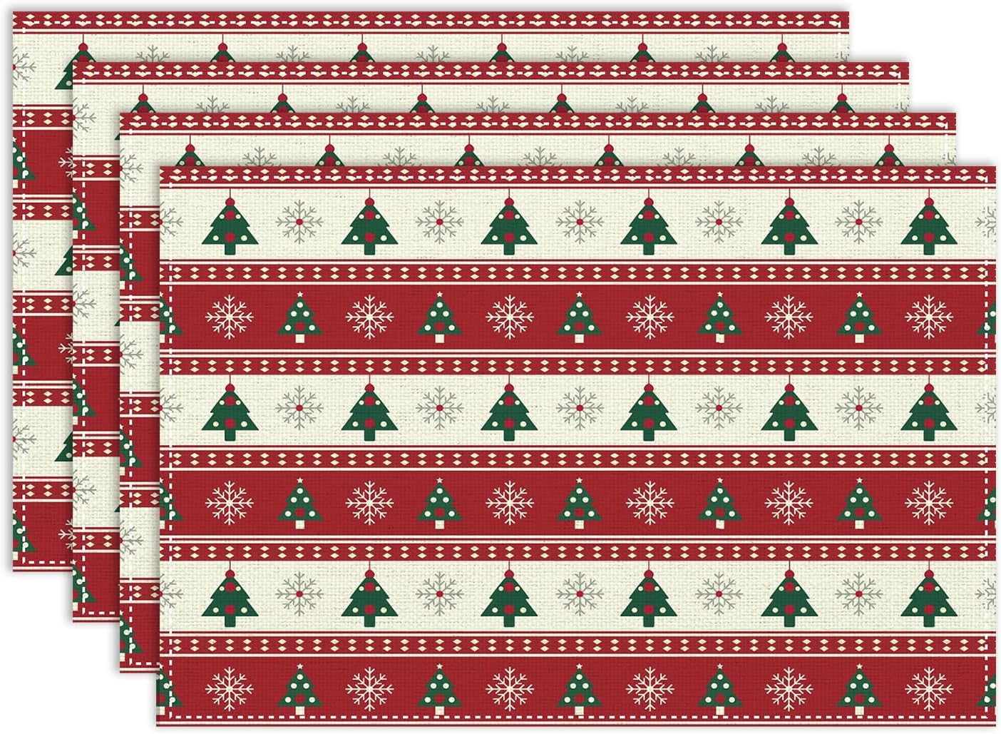 Christmas Placemats Set of 4, 12x18 Inch Red Winter Xmas Pine Tree Gift ...