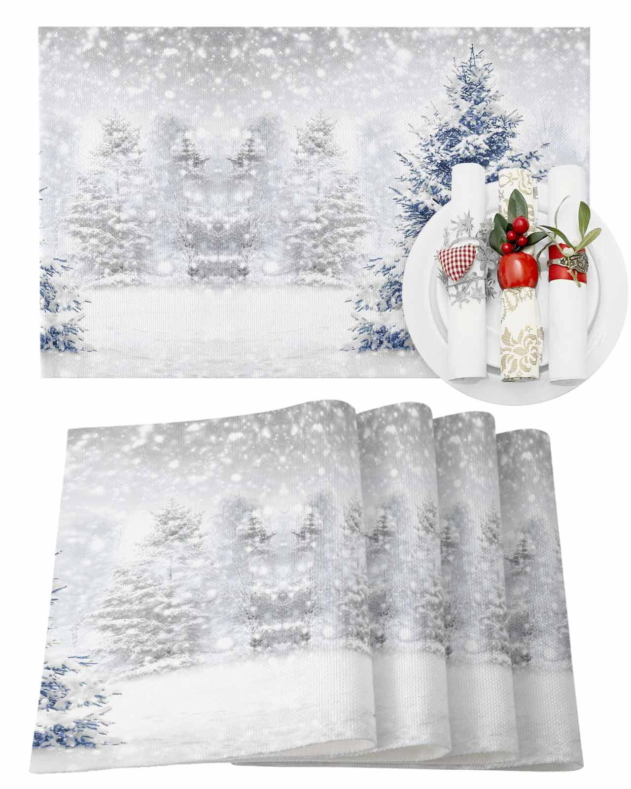 Christmas Placemats Set of 4, Blue Xmas Tree Snowflake Place Mats ...