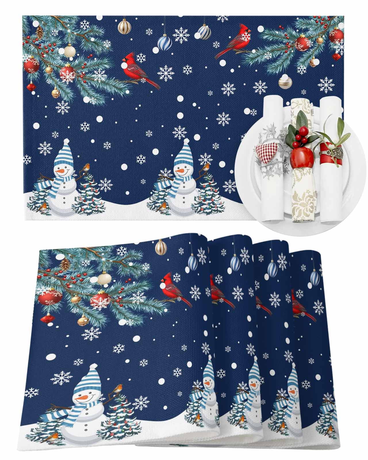 Christmas Placemats Set of 4, Cardinal Bird Snowman Place Mats ...