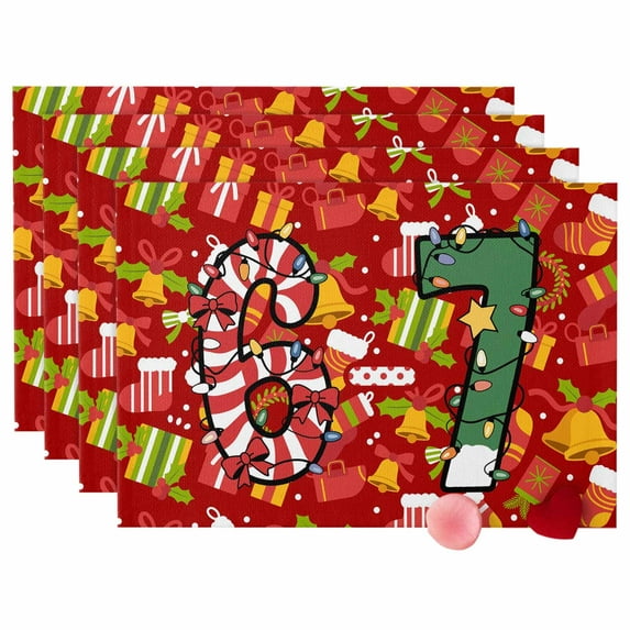 Christmas Placemats Set of 4, Cartoon 6-7 Light Belts Xmas Gold Socks ...