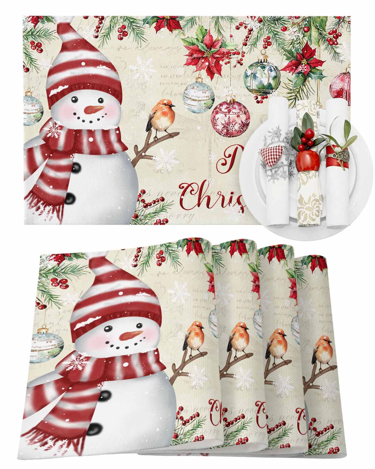 Christmas Placemats Set of 4, Christmas Snowman Place Mats Pine Tree ...