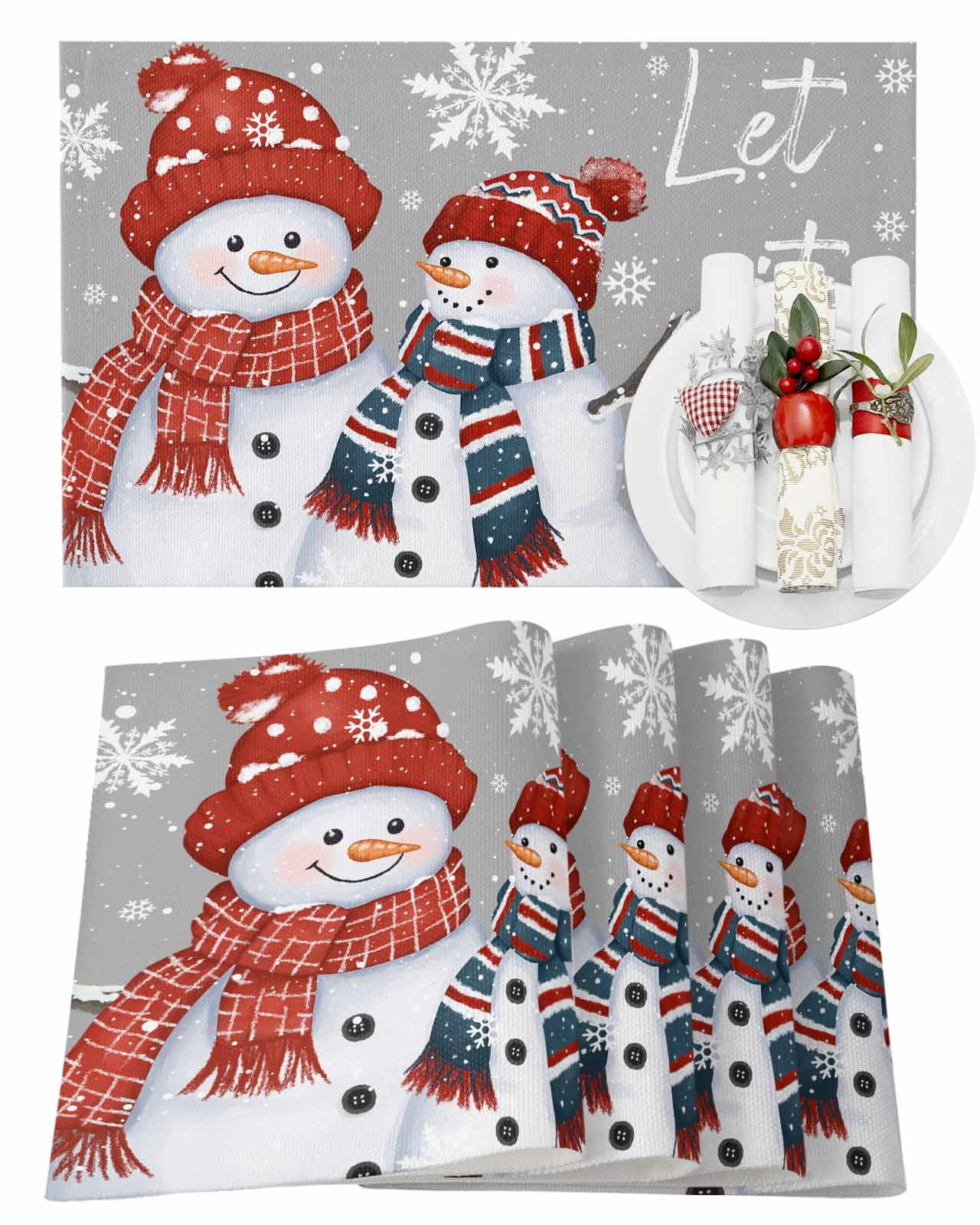 Christmas Placemats Set of 4, Christmas Snowman Place Mats Winter ...