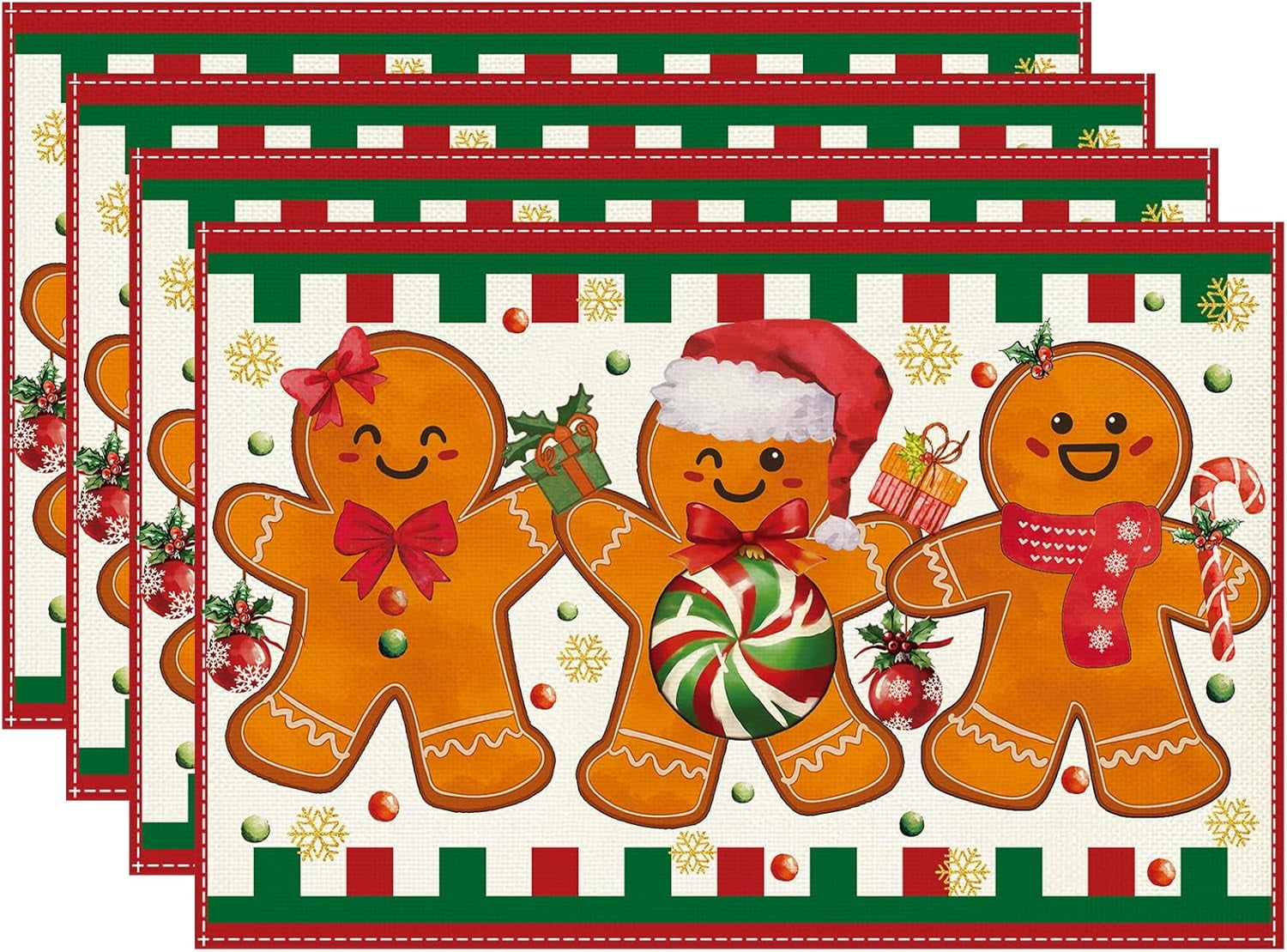 Christmas Placemats Set of 4, Fun Gingerbread Man Design 12x18 Inch ...