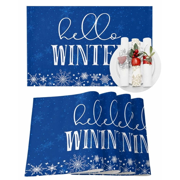 Christmas Placemats Set of 4, Hello Winter Place Mats Snowflake Blue ...