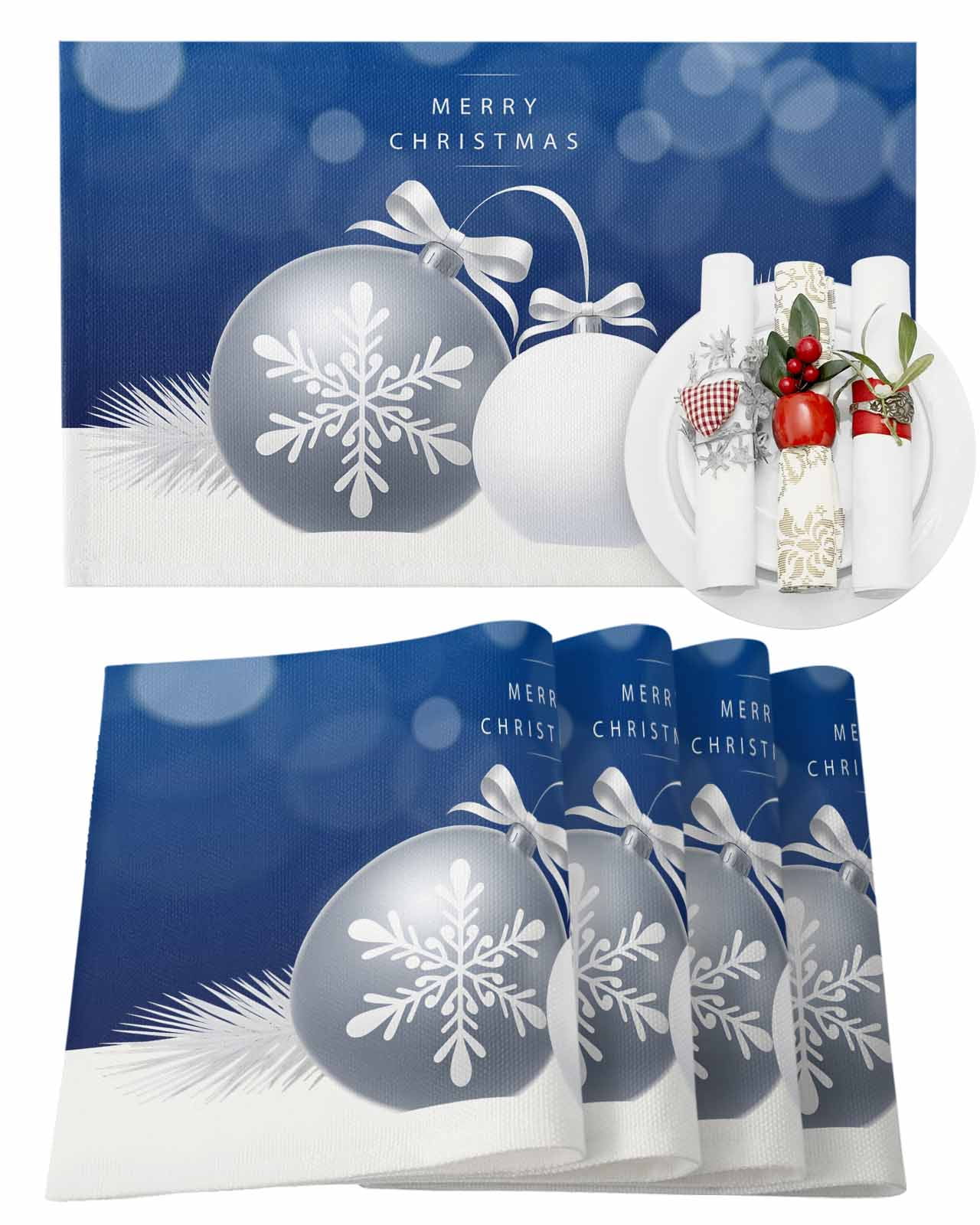 Christmas Placemats Set of 4, Merry Christmas Balls Place Mats Pine ...