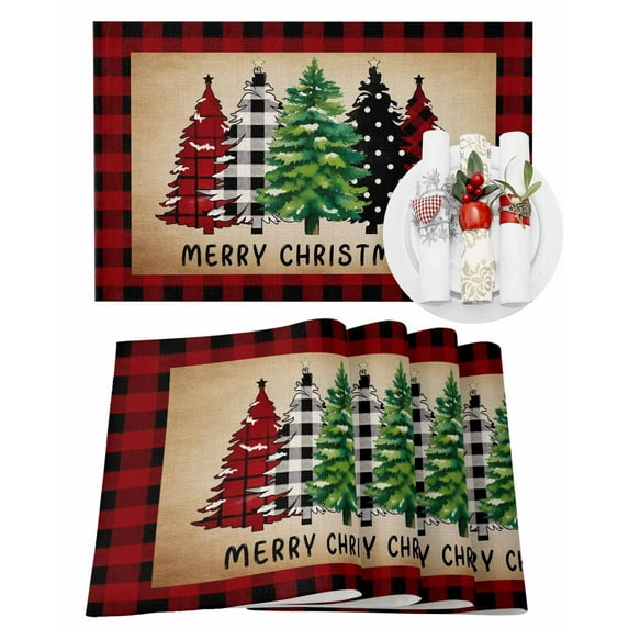 Christmas Placemats Set of 4, Merry Christmas Tree Place Mats Red ...